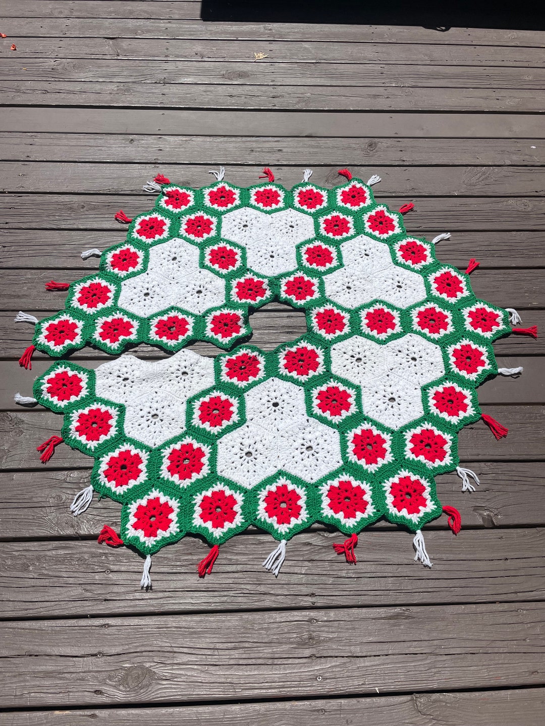 Hand Knit Granny Square Tree Skirt Christmas Tree Skirt Vintage ...