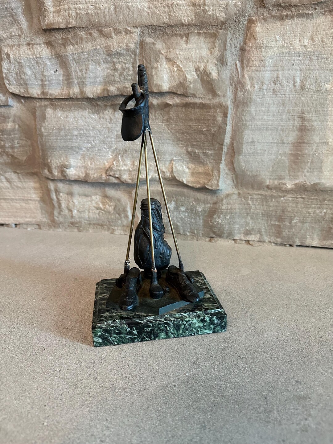 Vintage Golf Set Sculpture Brass and Marble Golf Theme Bookend Man Cave ...