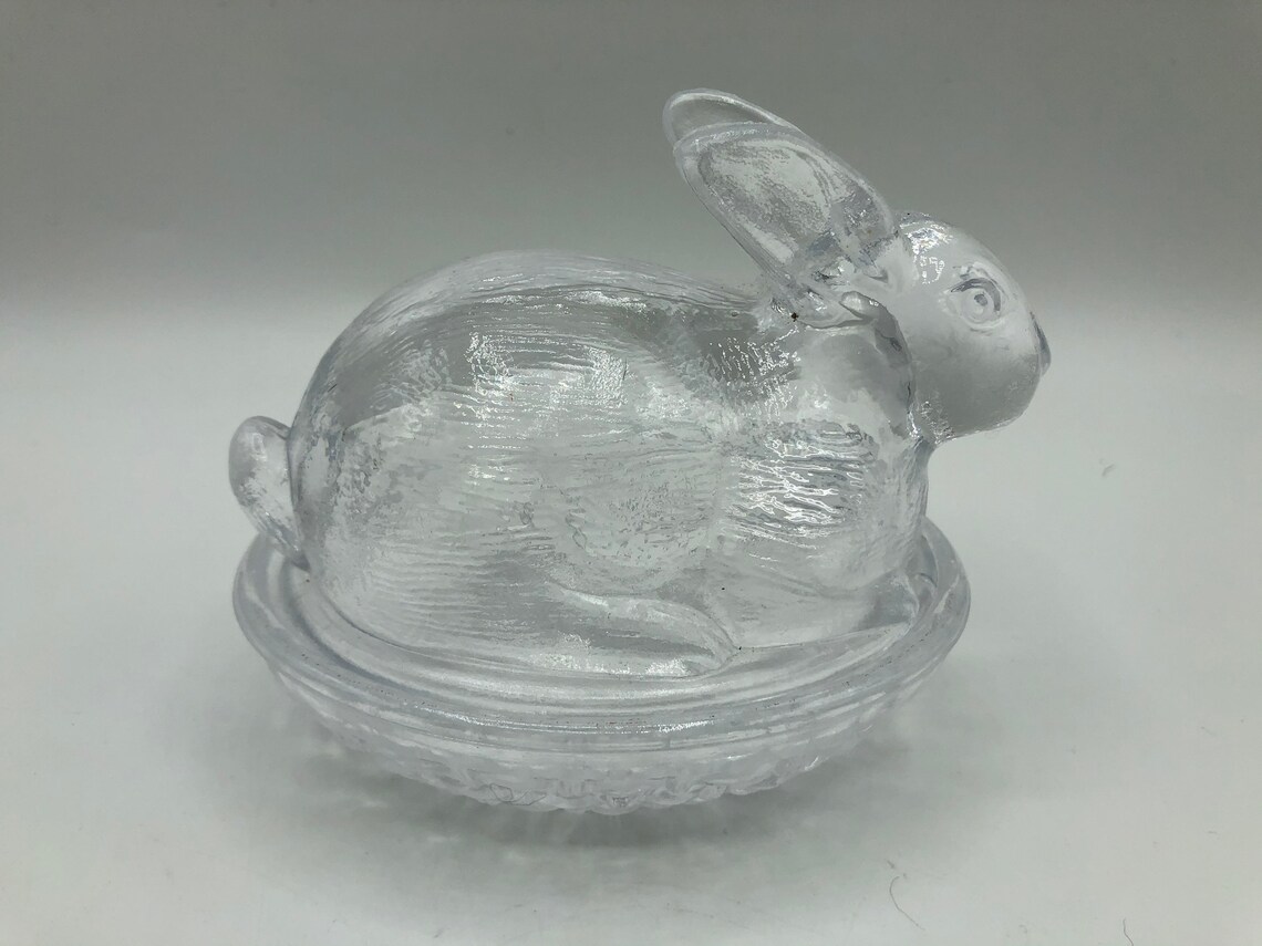 Cute Clear Glass Nesting Bunny Rabbit Covered Dish Vintage | Etsy