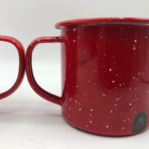 Red Enamel Mugs 2 Splatterware Metal Camping Coffee Cups | Etsy