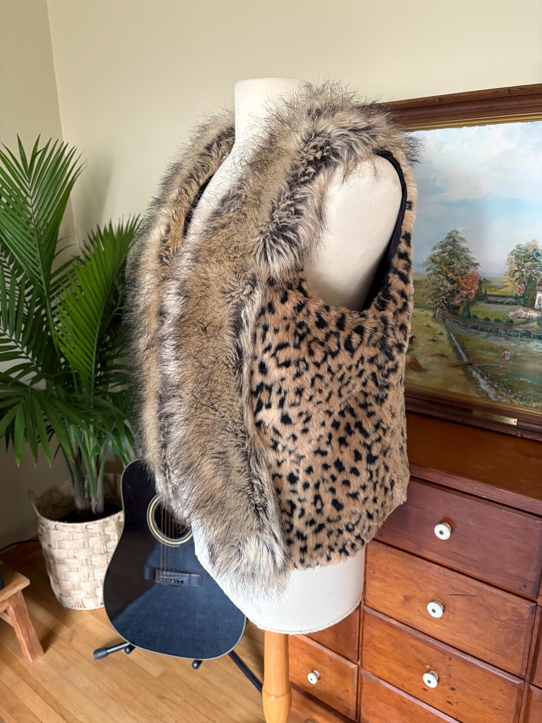Faux Leopard Fur Vest Fake Cheetah Tan Brown Black Boho Bohemian Warm ...