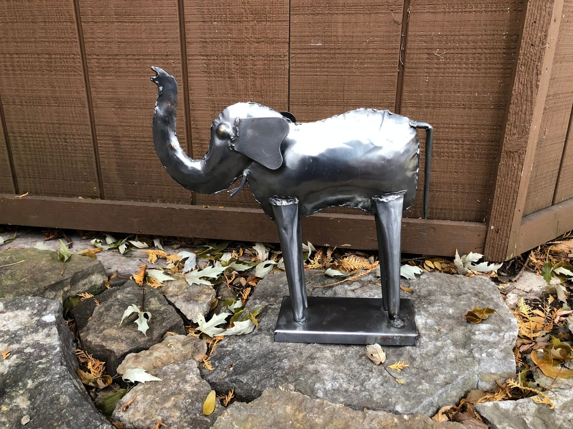 Elephant Sculpture Welded Metal Silver Rustic Elephant Statue - Etsy