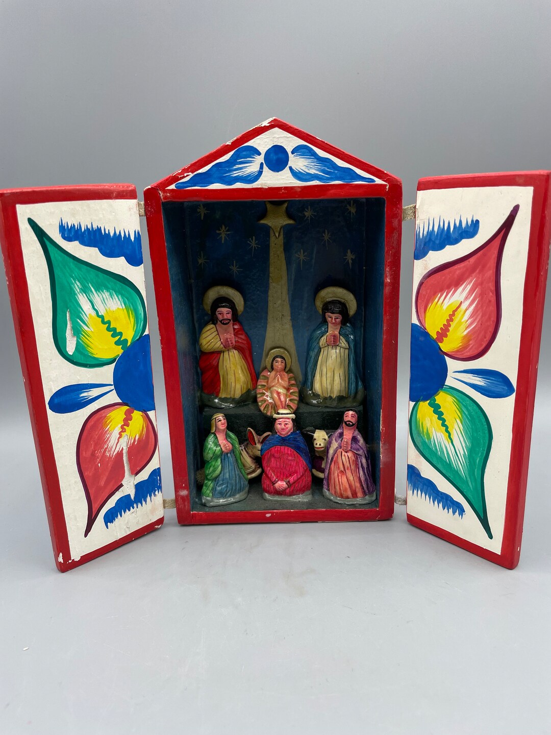 Peru Folk Art Nativity Scene Shadowbox Vintage Christmas Sculpted ...