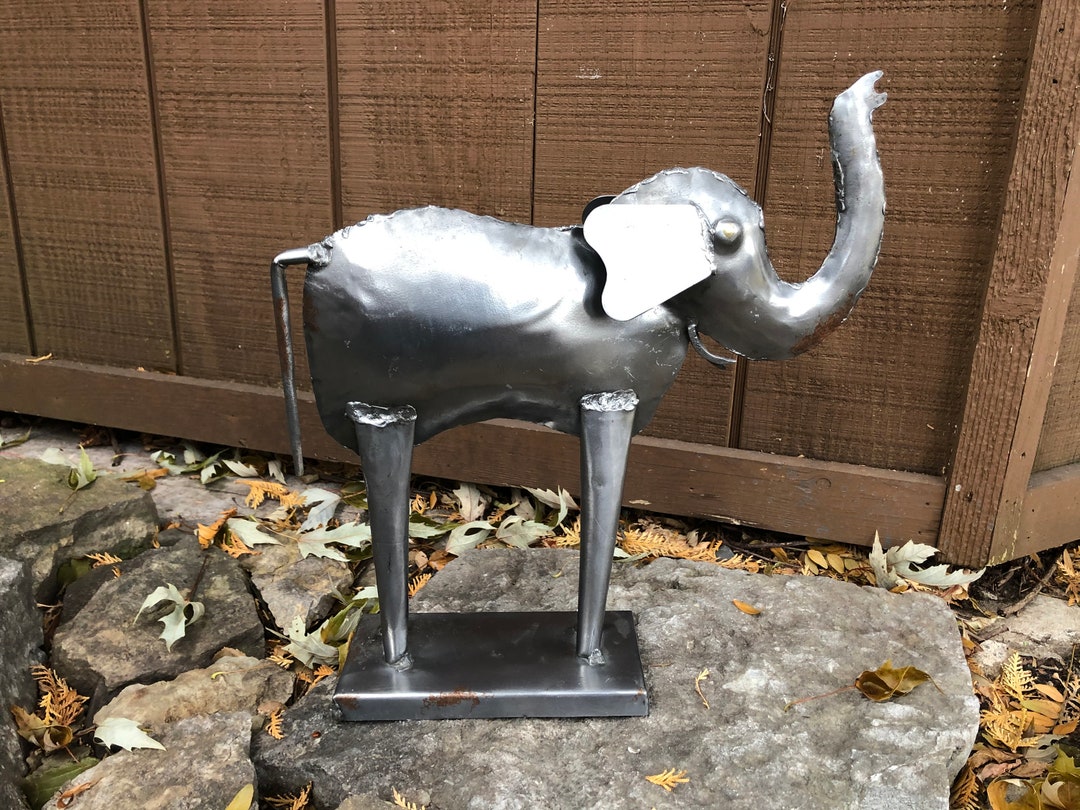 Elephant Sculpture Welded Metal Silver Rustic Elephant Statue Art ...