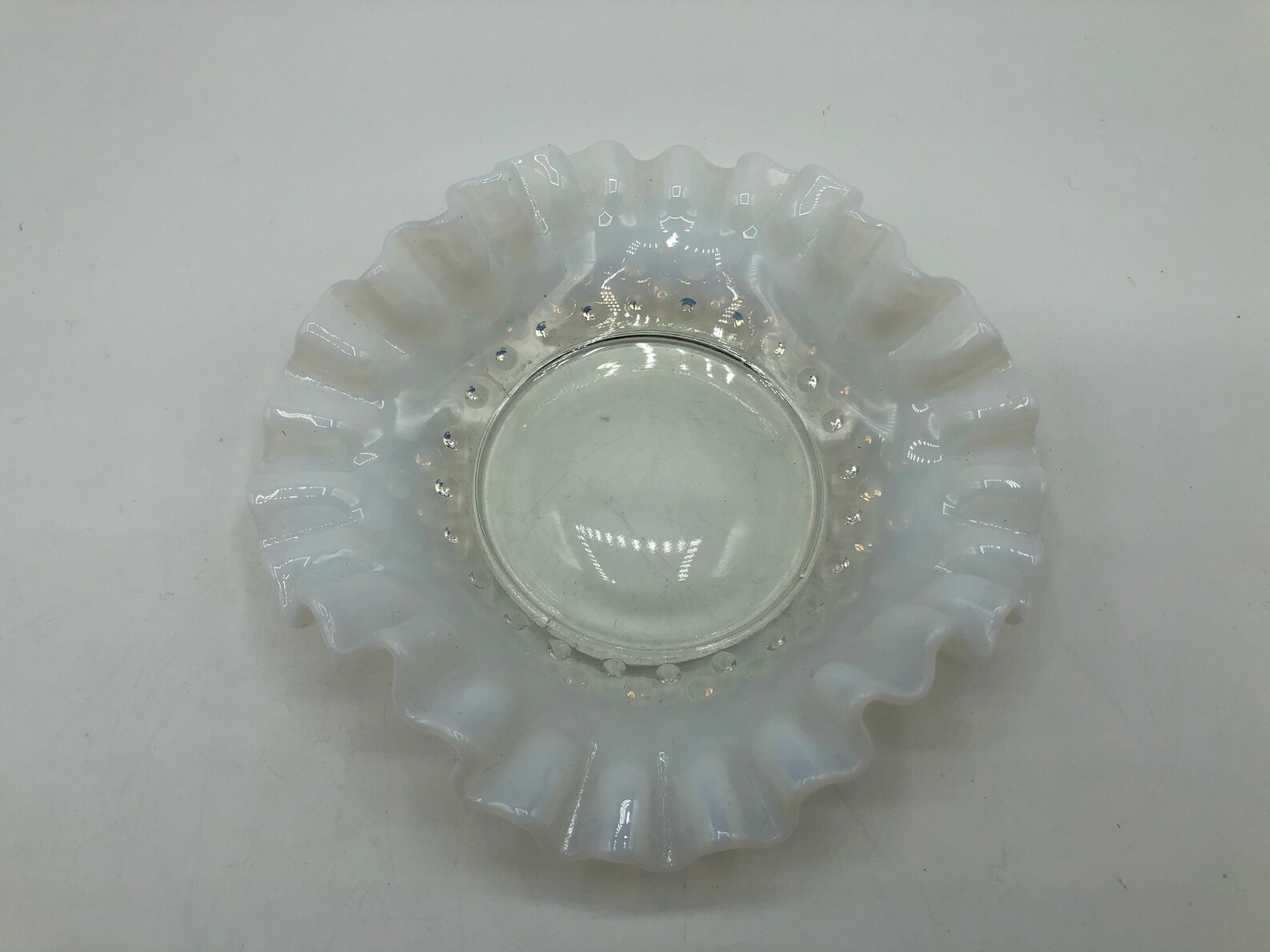 Vintage Fenton Hobnail Moonstone Dish Ruffled Edge Opalescent - Etsy
