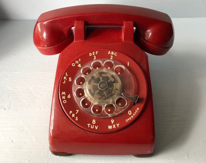 Red Rotary Dial Phone Vintage Finger Dial Telephone Mid Century Western ...