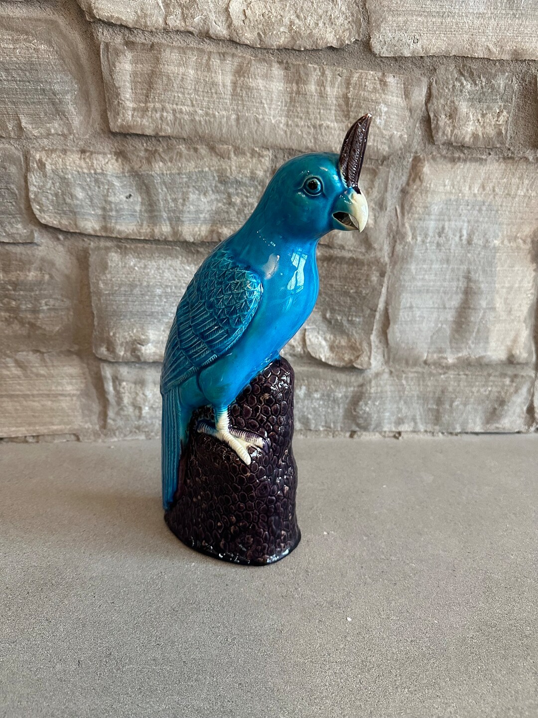 Vintage Chinese Porcelain Parrot Figurine Turquoise and Purple the ...