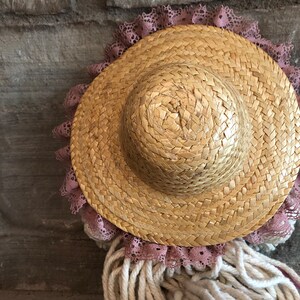 Vintage Pink Mop Doll Handmade Large Mop Doll With Braids, Pink Flowers ...