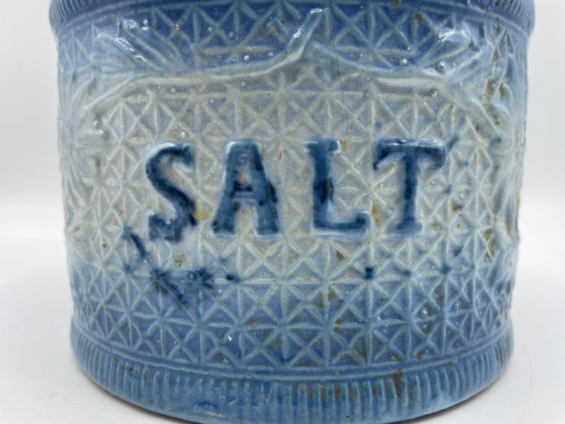 Antique Blue White Ceramic Salt Container Flow Blue Vintage - Etsy