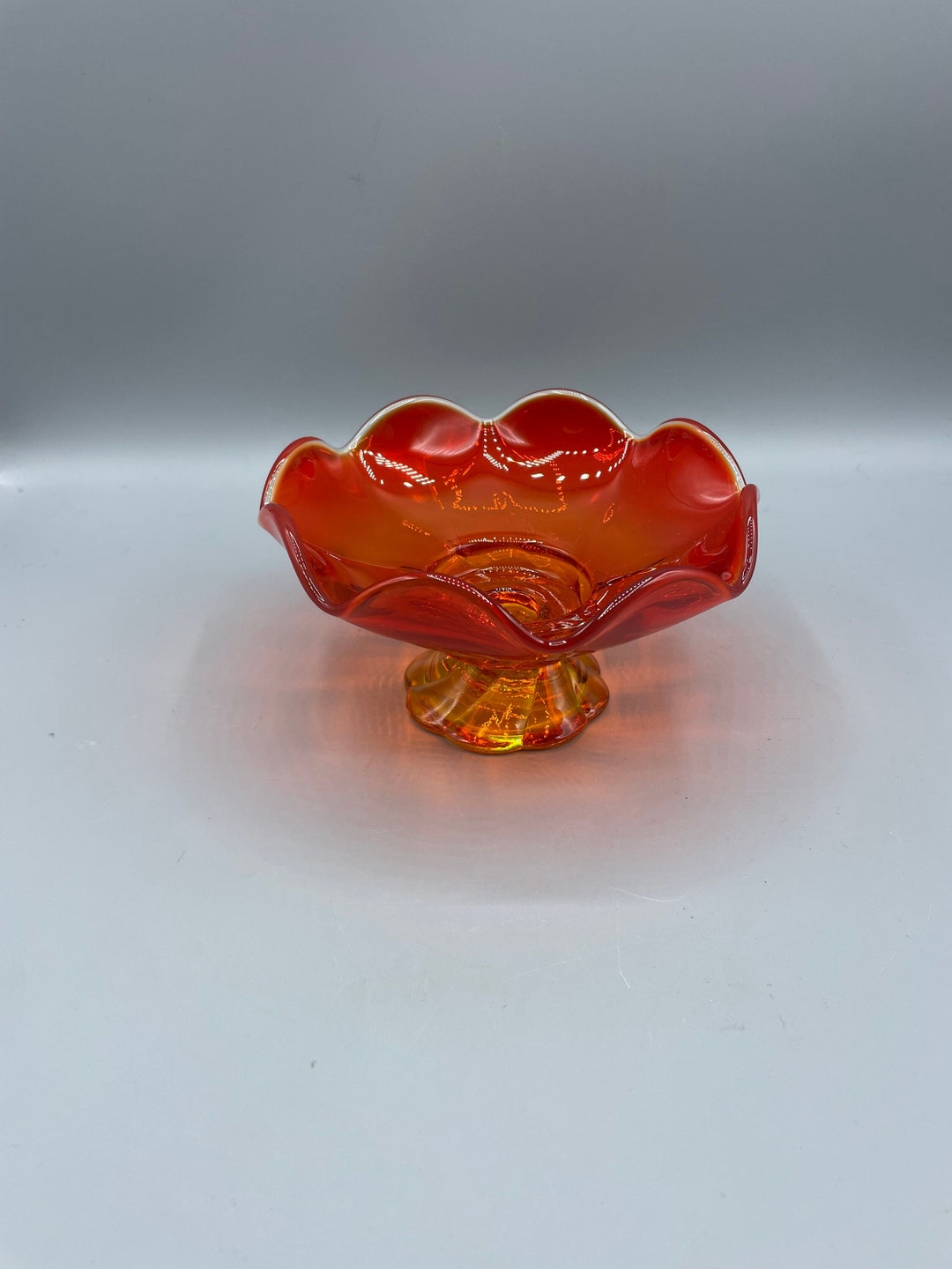 Vintage Orange Viking Art Glass Pedestal Bowl Amberina Swung Glass ...