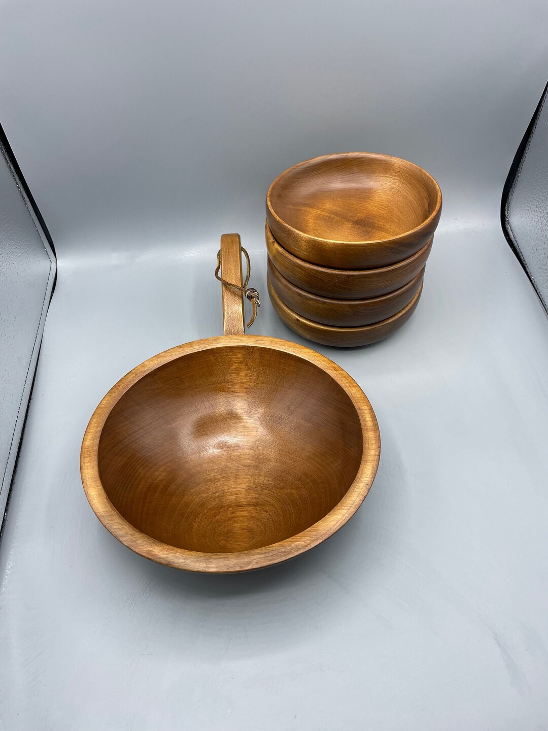 Vintage Canadian Birch Wood Dipper Bowl Set With Handle 4 Soup Salad ...