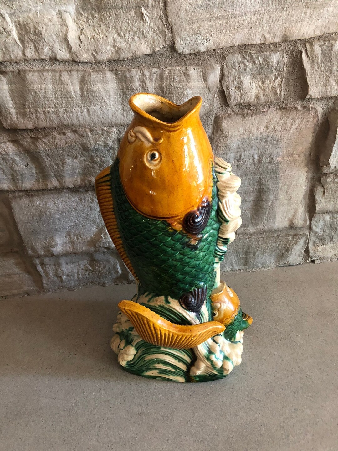Vintage Majolica Style Ceramic Fish Large Fish Vase - Etsy