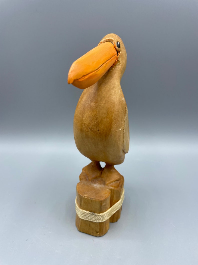Original Wood Pelican Carving Stork Crane Figurine Carved Wooden Bird ...