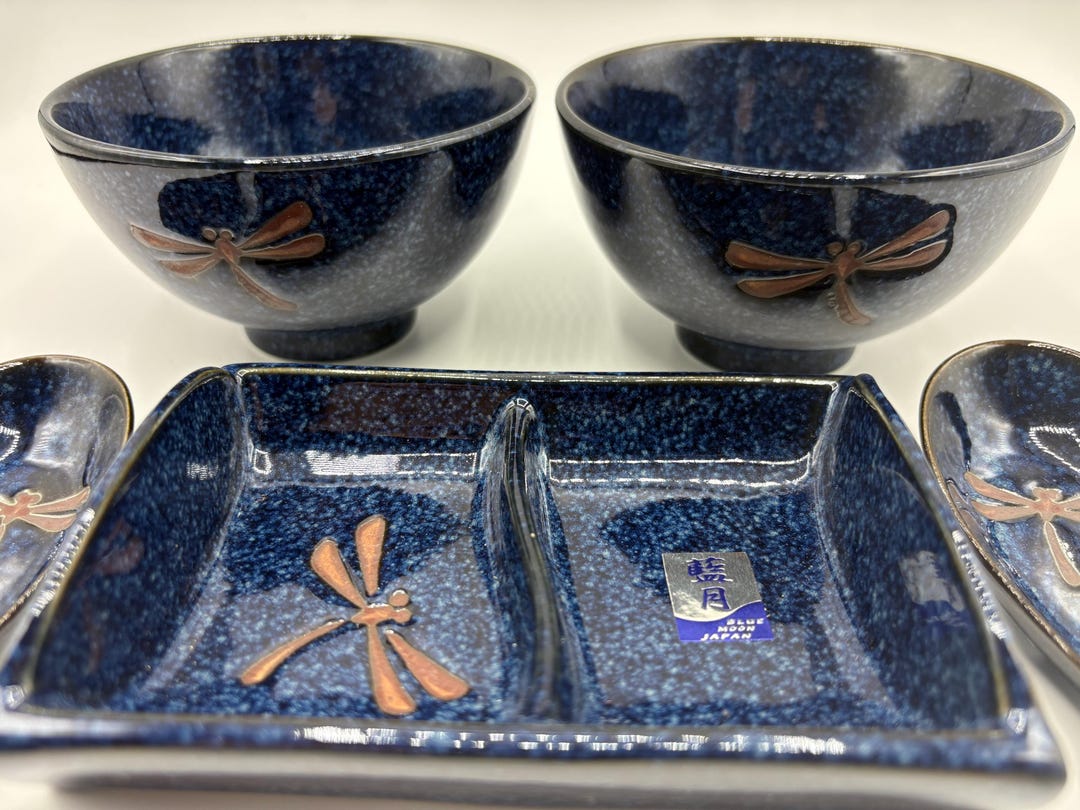 Blue Moon Dragonfly Sushi Dinnerware Dish Set Japanese Divided Plate 2 ...