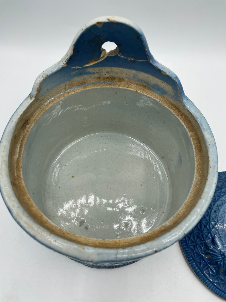 Antique Blue White Ceramic Salt Container Flow Blue Vintage - Etsy