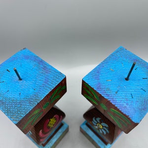 Norwegian Rosemal Wood Candlesticks Swedish Folk Art Blue Pink Yellow ...