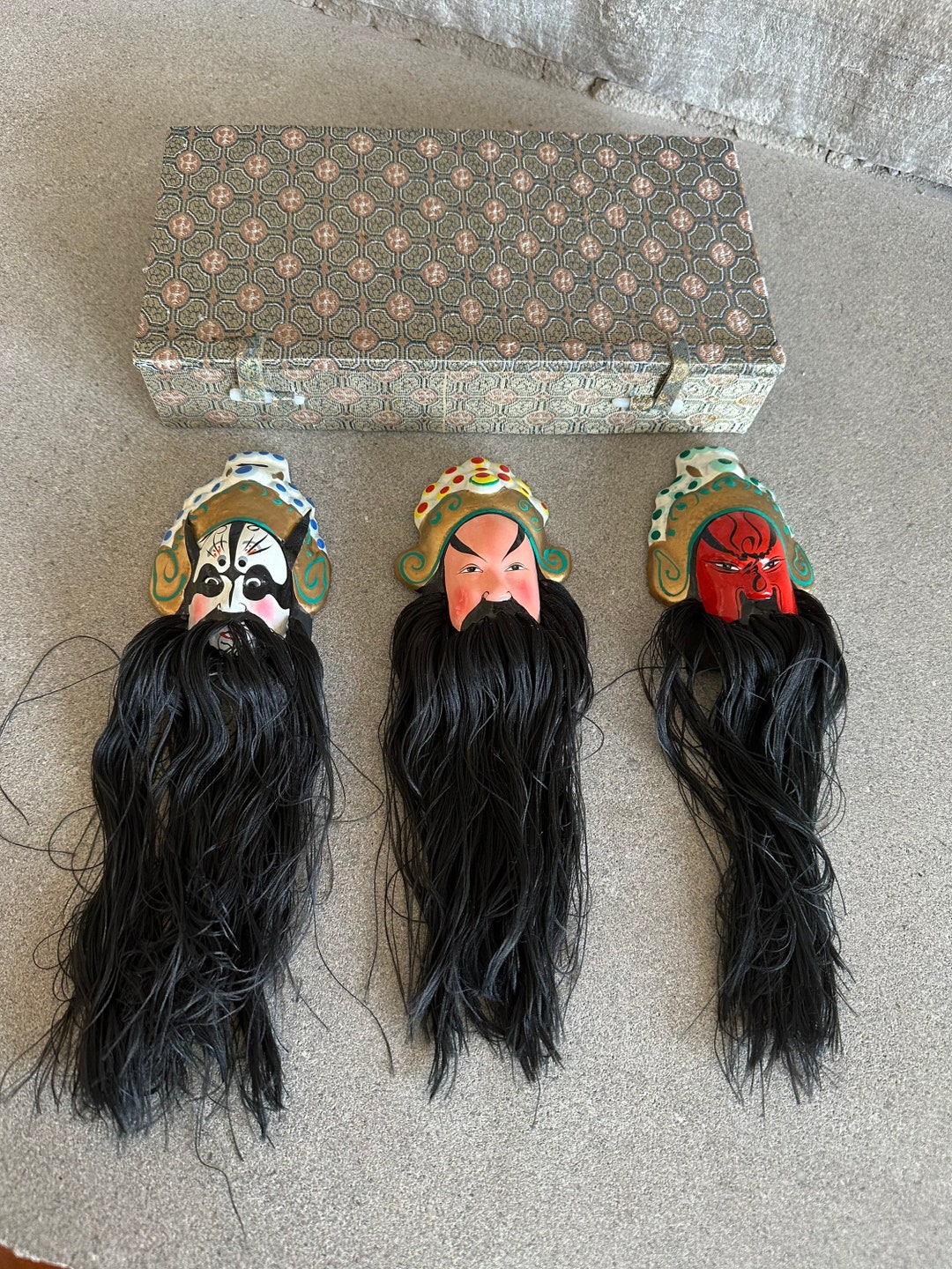 Vintage Three Piece Mini Chinese Huishan Clay Opera Facial Decorative ...