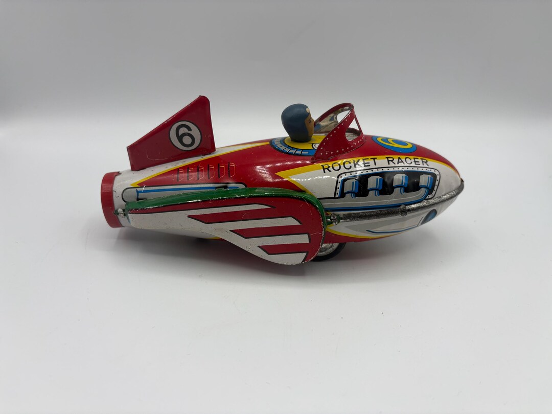 Vintage 1990s Tin Toy Rocket Racer Car With Popping Sound Tin Litho ...