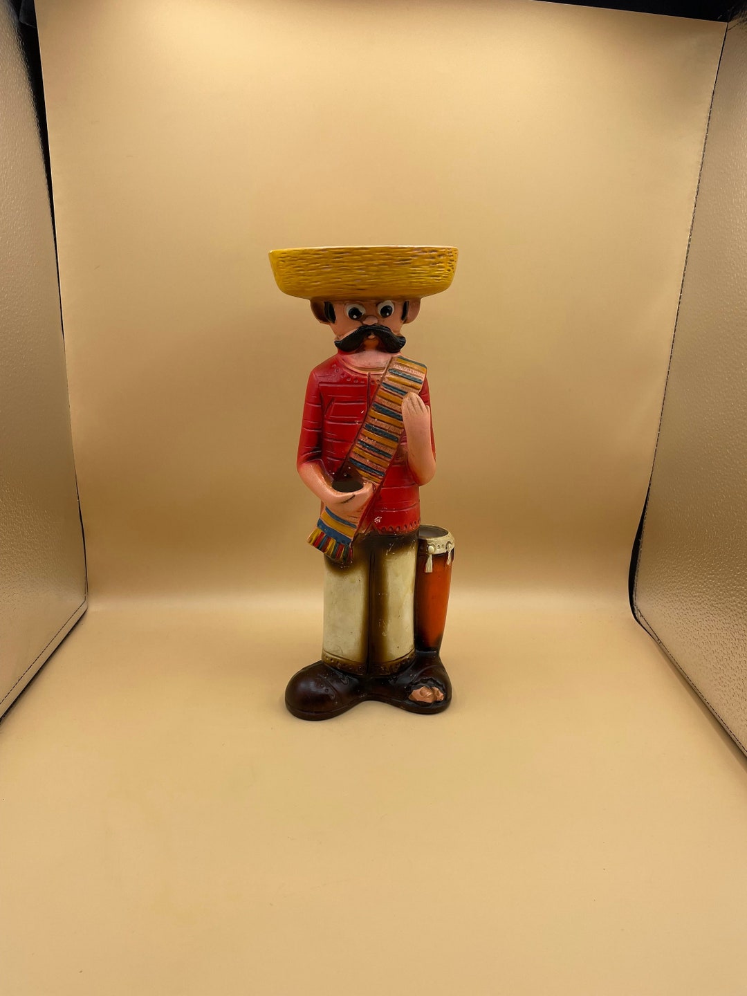 Vintage Chalkware Mexican Man Figurine Hand Painted Plaster Sombrero ...