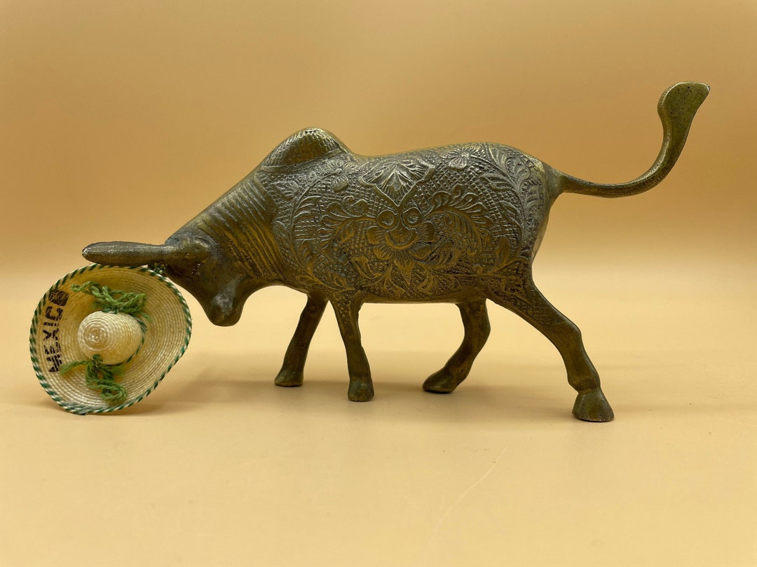 Vintage Brass Bull With Horns and Mexican Matador Sombrero Mexico Bull ...