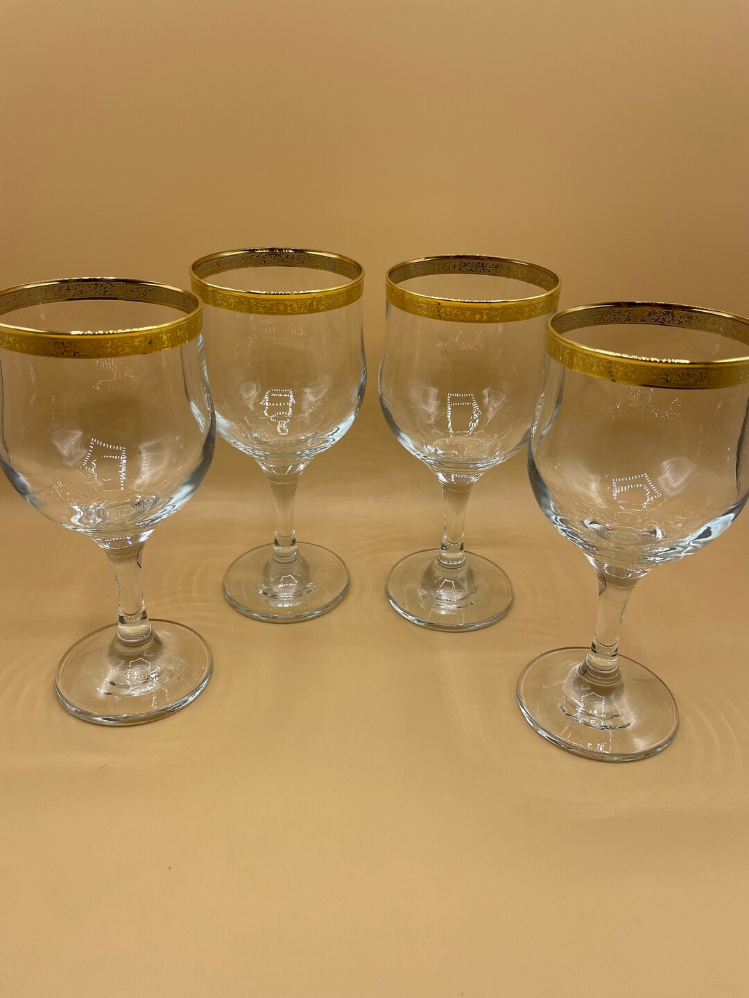 Gold Rimmed Crystal Wine Glasses Gold Rim Glassware Set of 4 Gold ...
