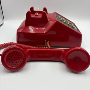 Vintage Bright Red Corded Desk Phone Retro Push Button Touch Tone ...