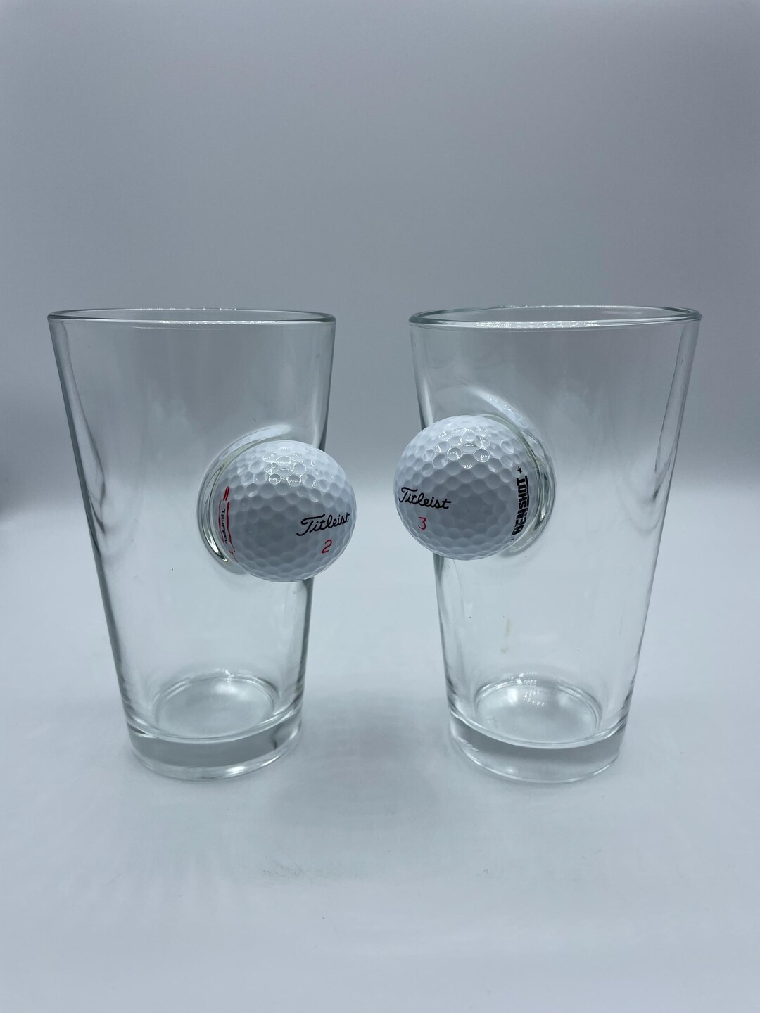 Pair of Golf Ball Glasses Tumbler Cups Glassware Set of 2 Clear Glass ...
