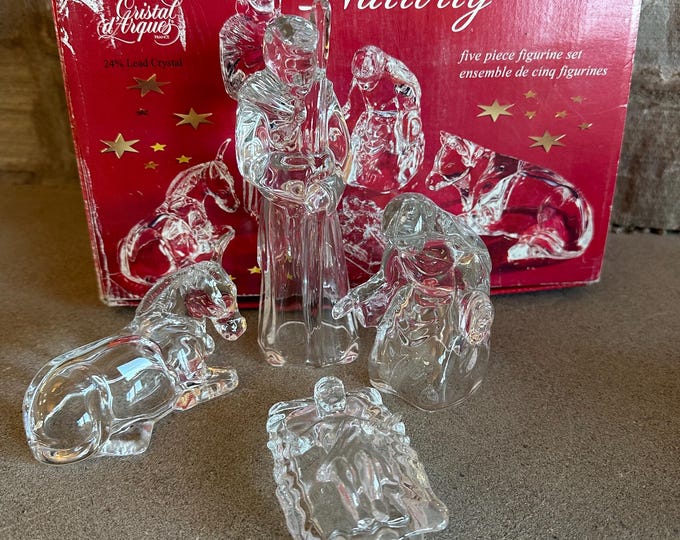 Vintage Clear Glass Nativity Scene Large 4 Piece Lead Crystal Set ...