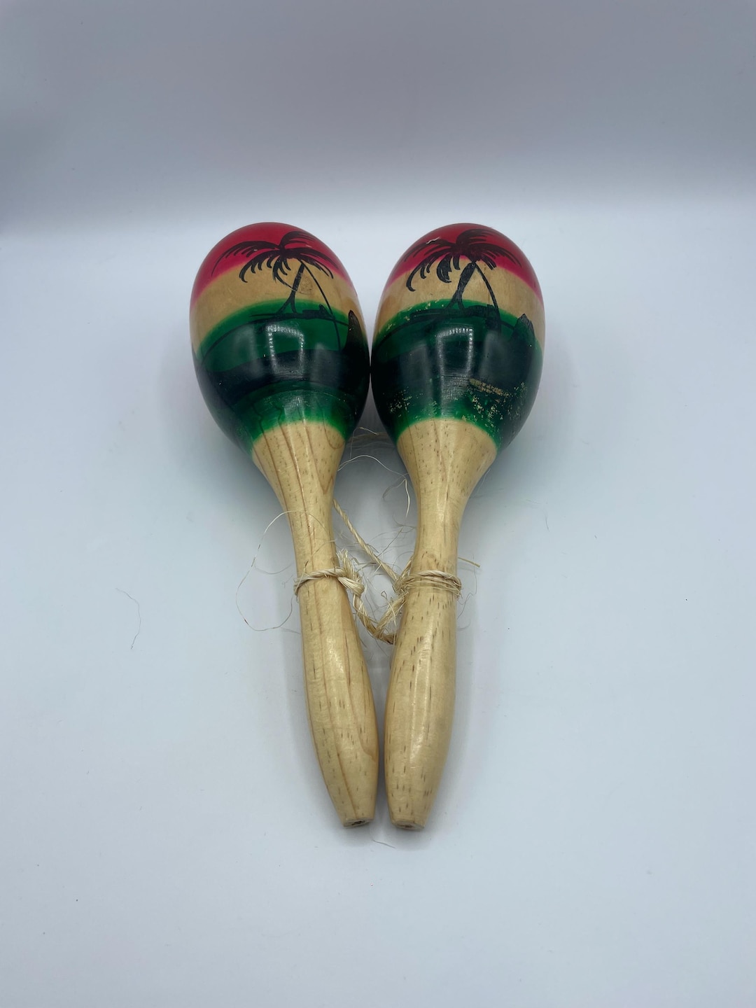 Pair of Vintage Wooden Maracas Red Green Palm Trees Shakers Tropical ...