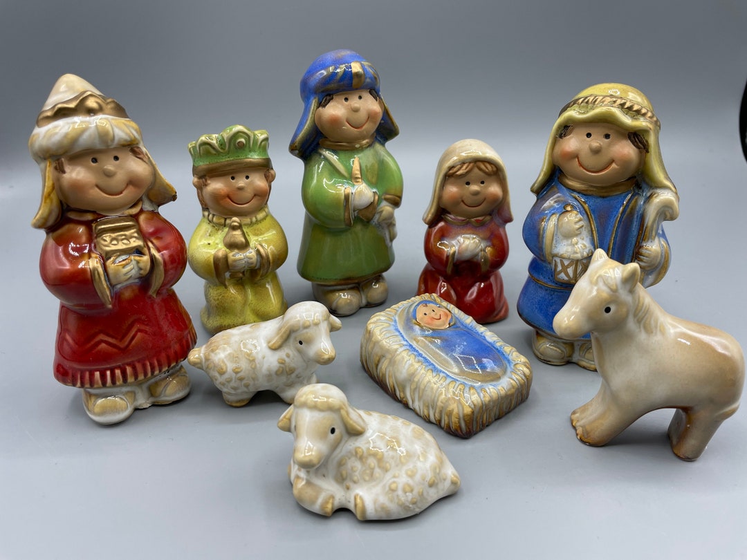 Colorful Ceramic Childs Nativity Scene 9 Piece Set Christmas Nativity ...
