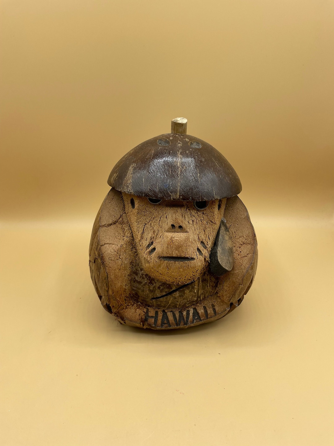 Carved Coconut Head Bank Hawaii Vintage Kitschy Tiki Bar Polynesian ...