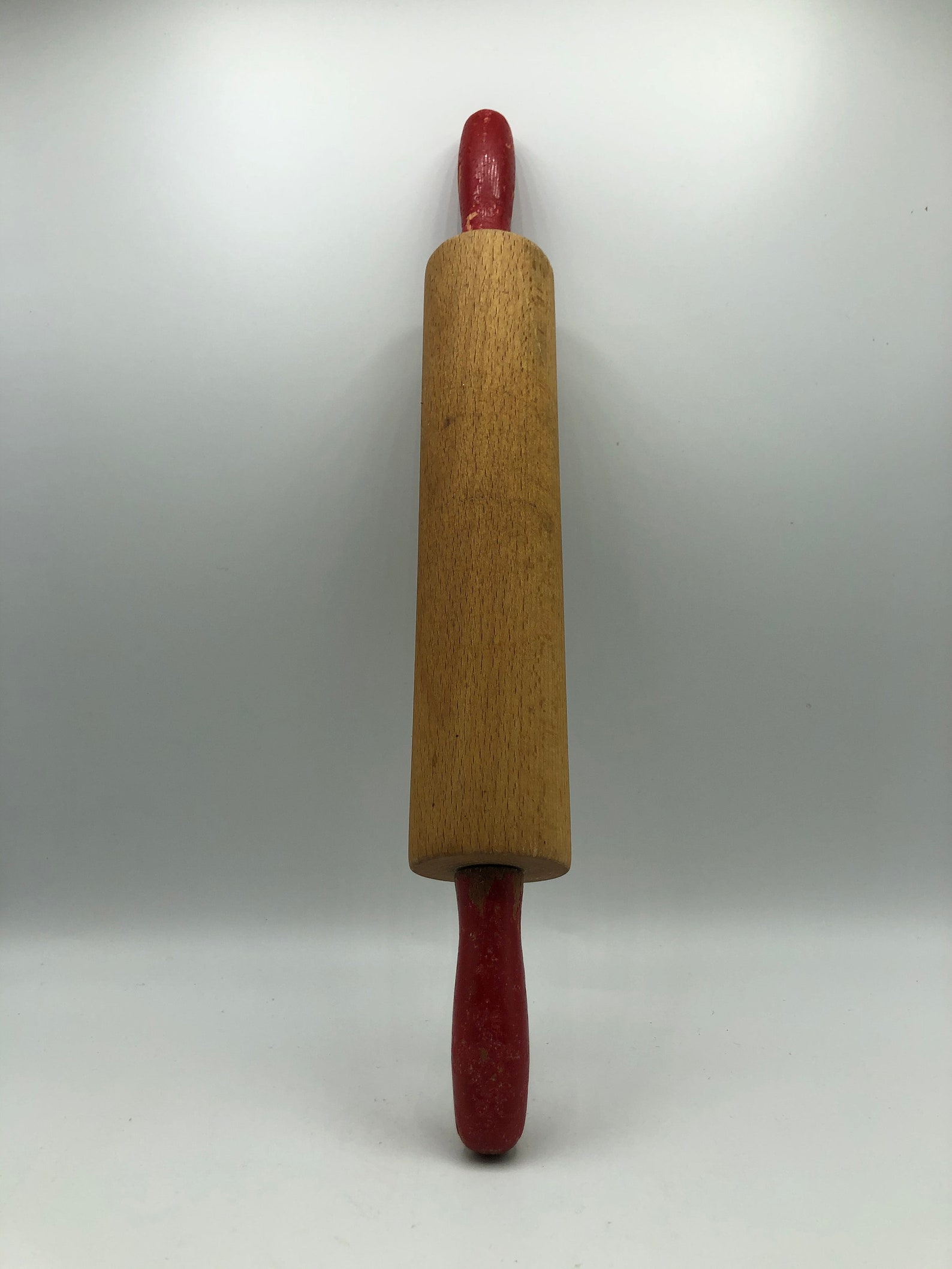 Vintage Wood Rolling Pin Red Handles Rustic Farmhouse Kitchen | Etsy