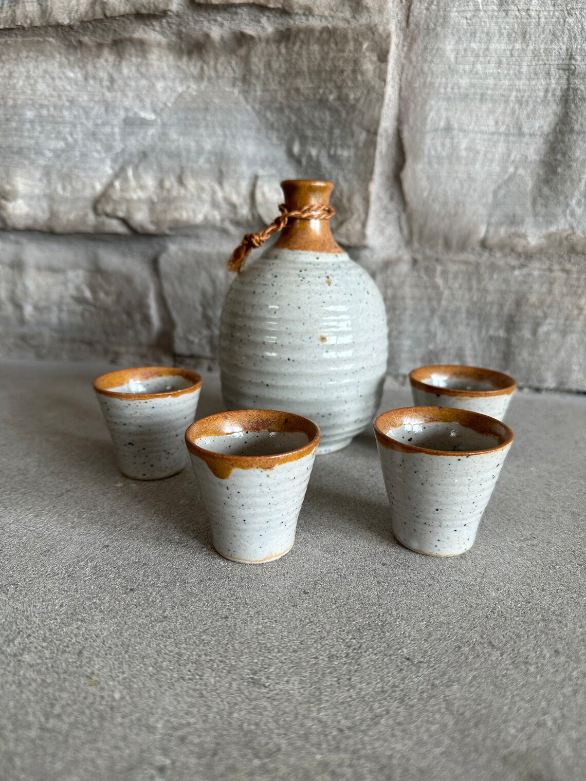 Vintage Japanese Ceramic Sake Set, Beige Brown Decanter & 4 Cups - Etsy