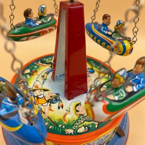 Vintage German Tin Toy 1990s Spinning Ride Tin Litho Carnival Rocket ...