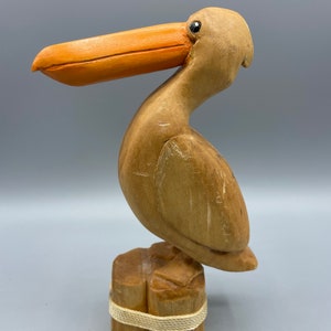 Original Wood Pelican Carving Stork Crane Figurine Carved Wooden Bird ...