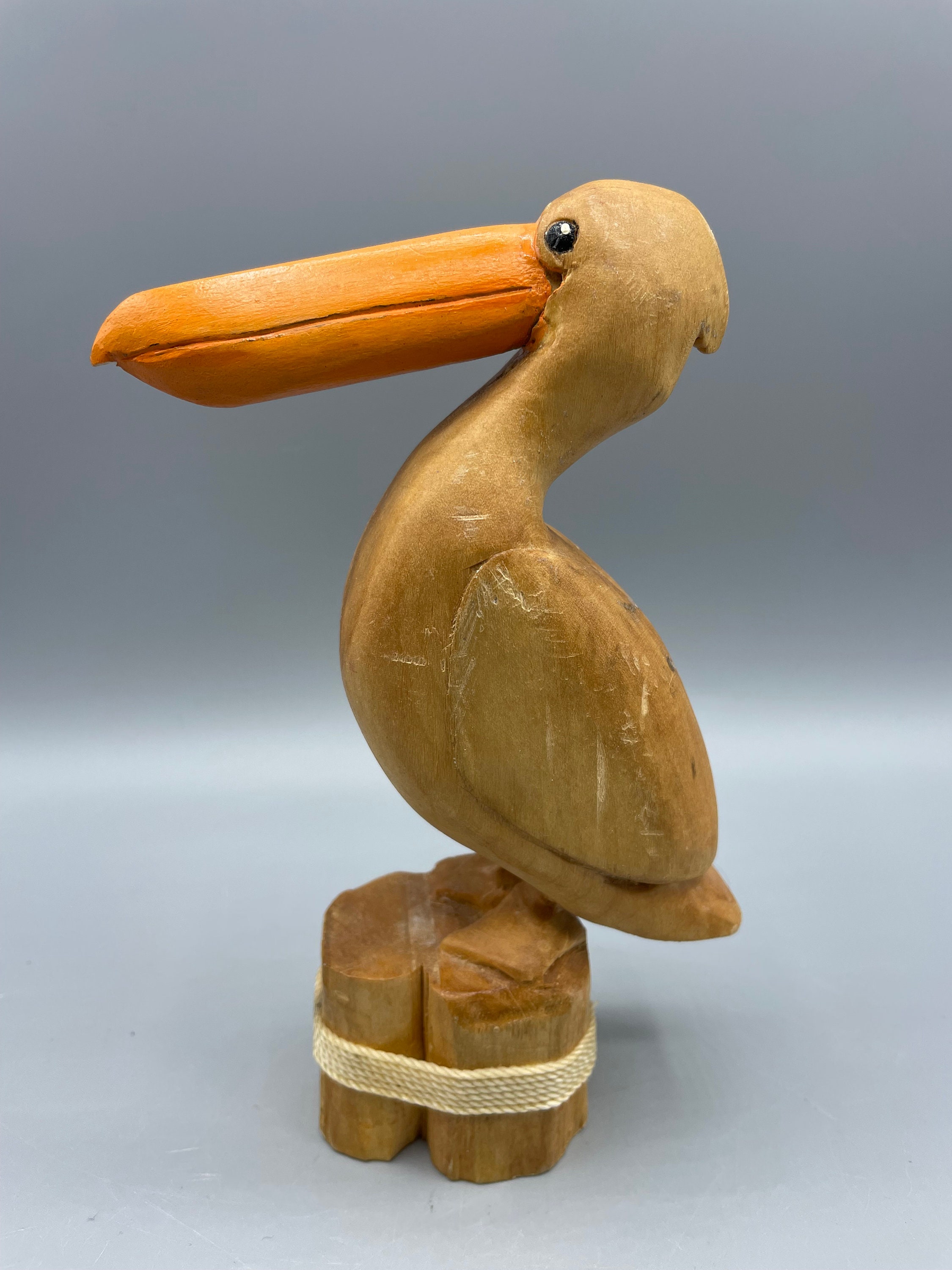 Original Wood Pelican Carving Stork Crane Figurine Carved Wooden Bird ...