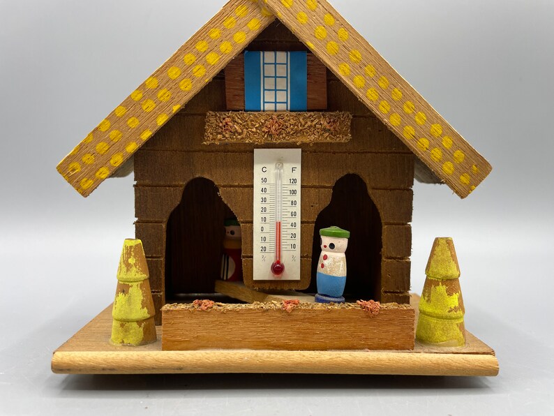 Vintage Wooden Swiss Chalet Bank Thermometer Wood Cabin Scene - Etsy