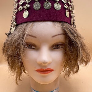 Vintage Afghan Red Felt Hat Turkish Sultan Cap Headpiece Gold Metal ...