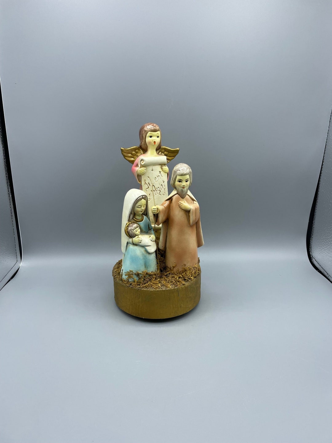 Vintage Nativity Music Box Silent Night Spinning Sculpture Christmas ...