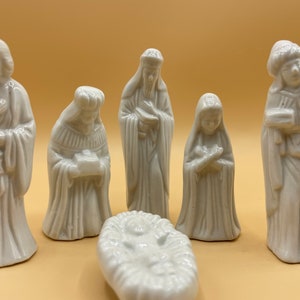White Porcelain Nativity Set Ceramic 6 Piece Christmas Holiday Decor ...