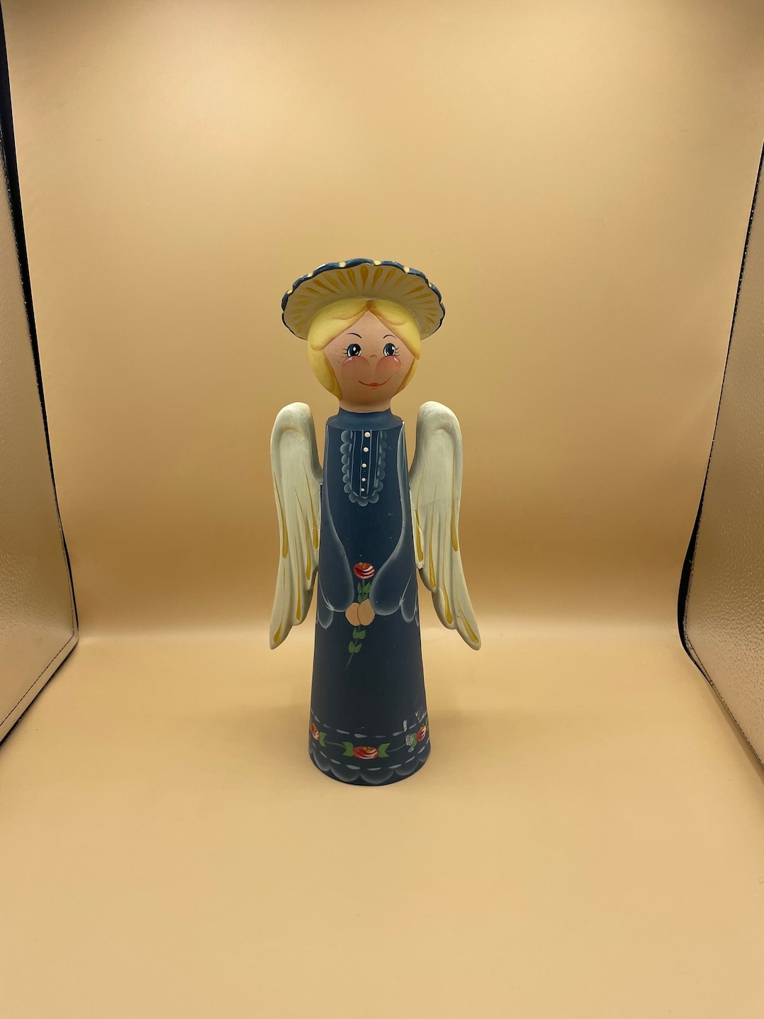 Swedish Wooden Angel Handpainted Blue Wood Folk Art Doll Handmade Angel ...
