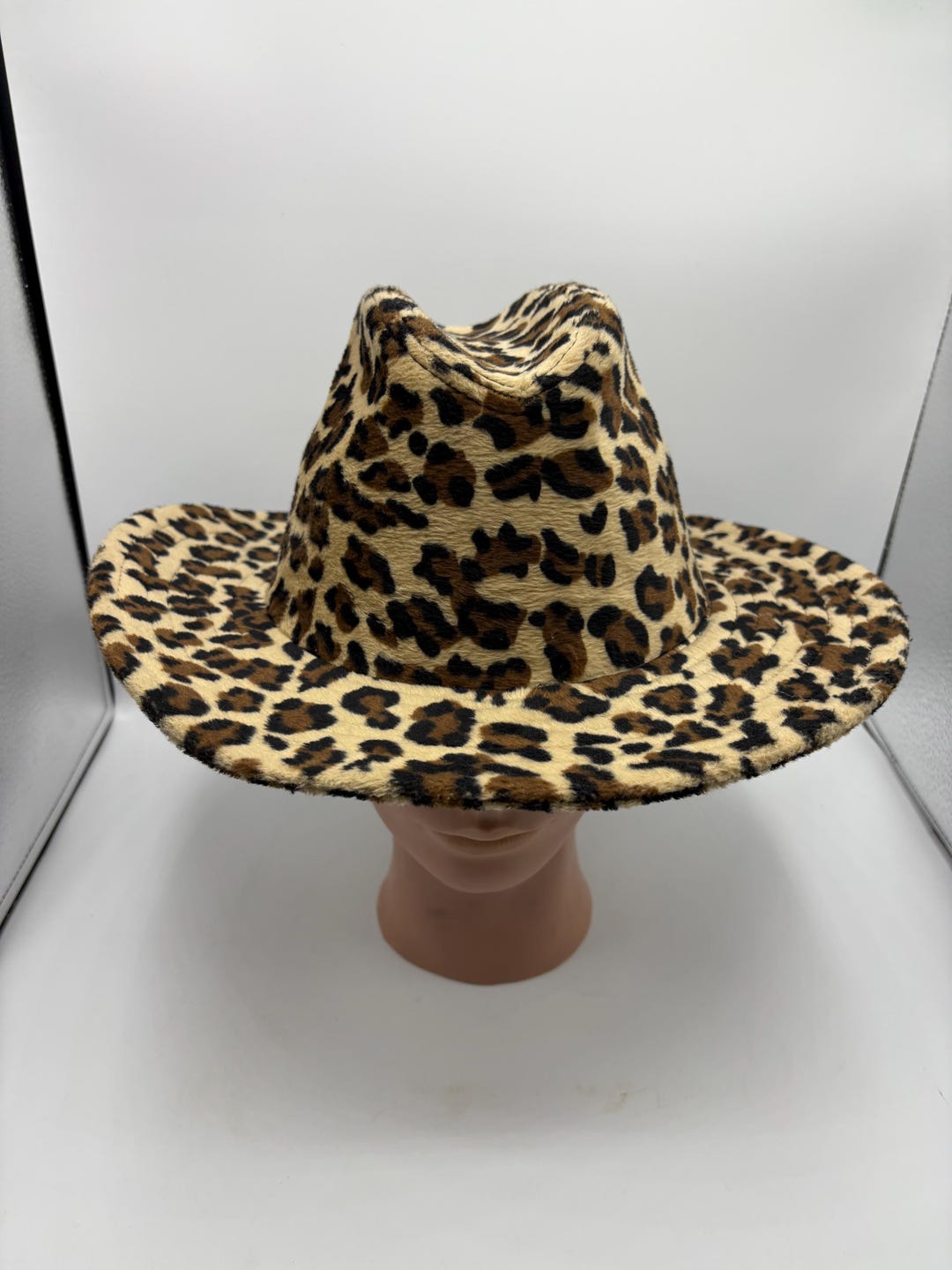 Faux Leopard Fur Cowboy Hat Fake Cheetah Tan Brown Black Boho Bohemian ...