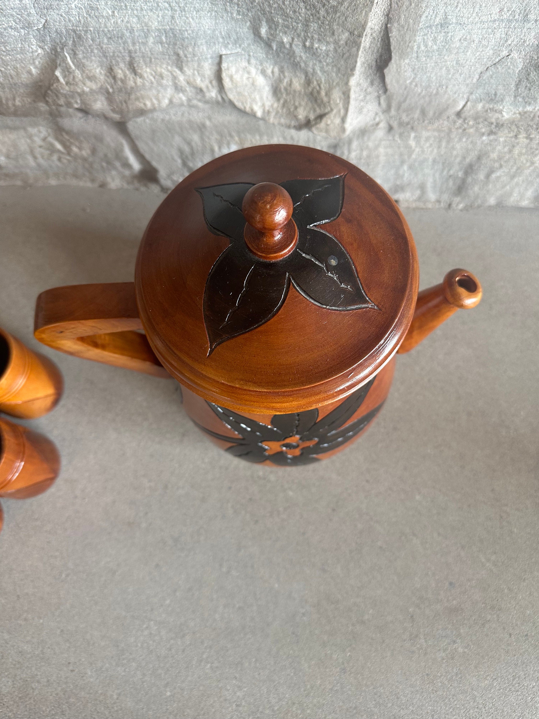 Vintage Hand Carved Polynesian Tiki Pitcher With Cups, Hawaiian Tiki ...