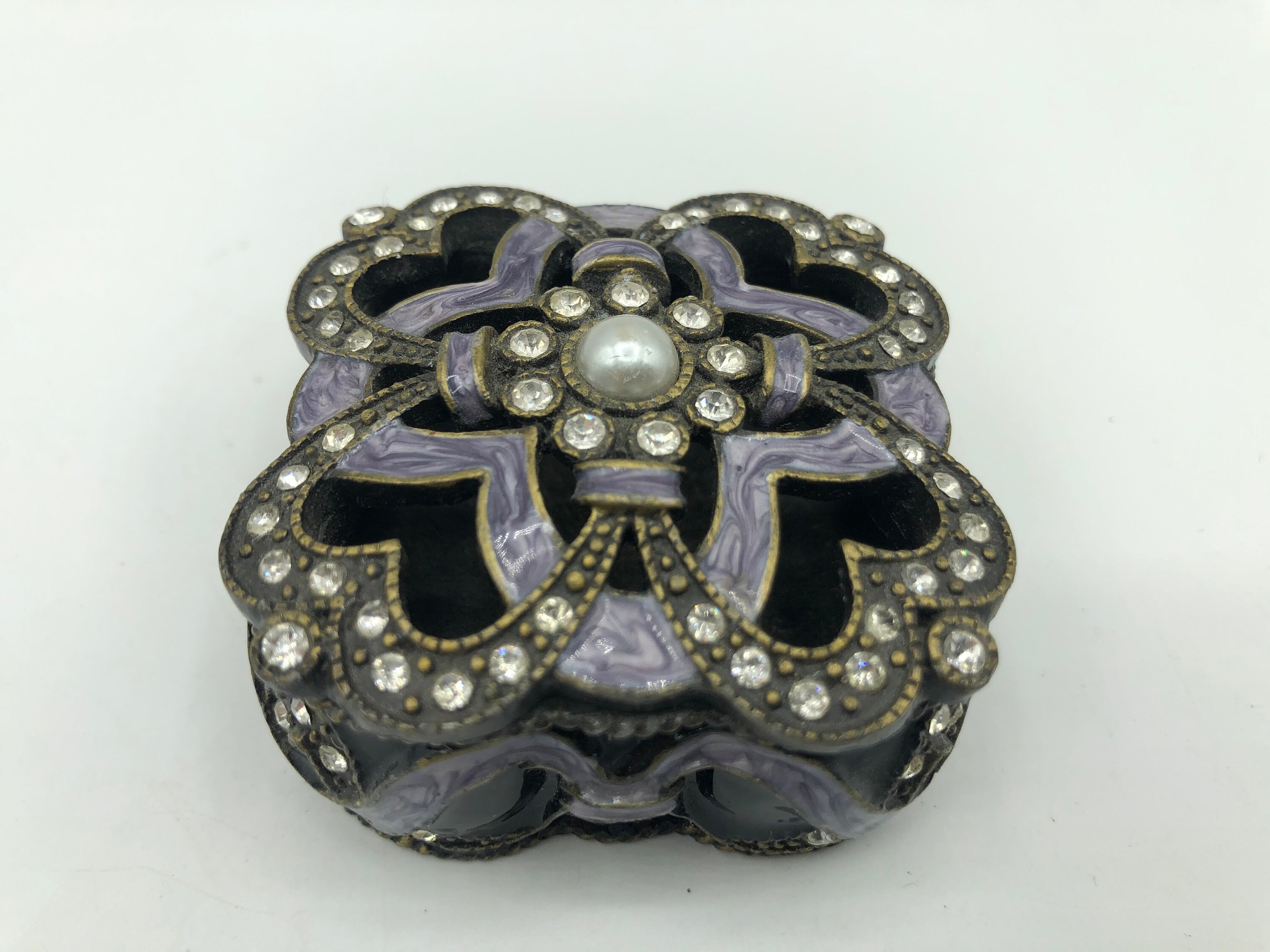 Jeweled Purple Enamel Trinket Box with Fancy Lid Metal | Etsy