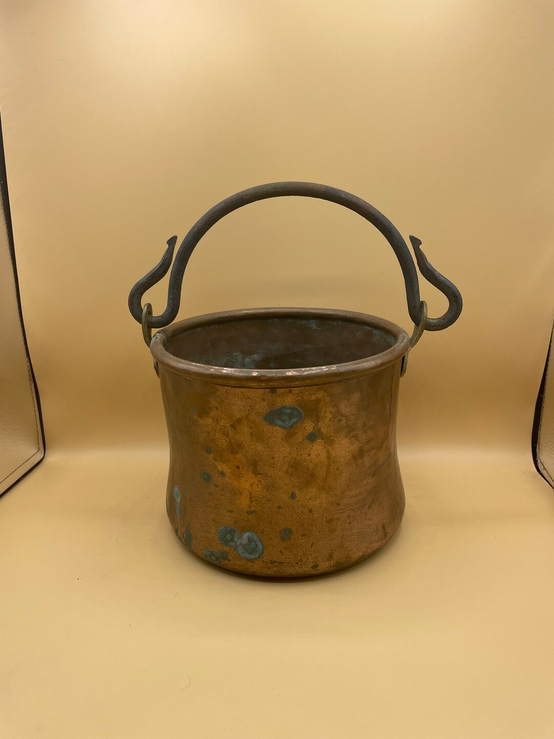 Large Vintage Copper Pail Iron Handle French Country Kitchen Rustic ...