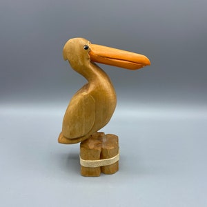 Original Wood Pelican Carving Stork Crane Figurine Carved Wooden Bird ...