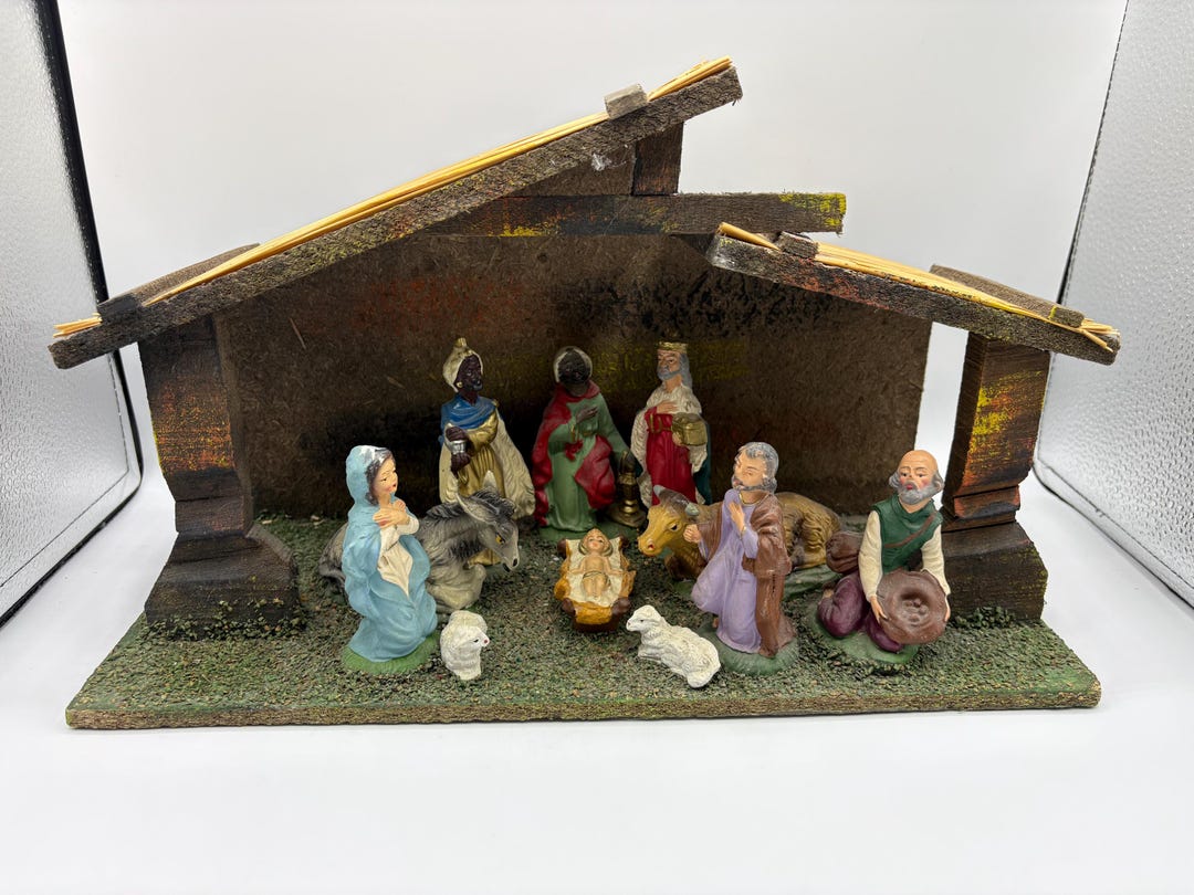 Vintage Rustic Wood Stable Nativity Scene Christmas Nativity Stable ...