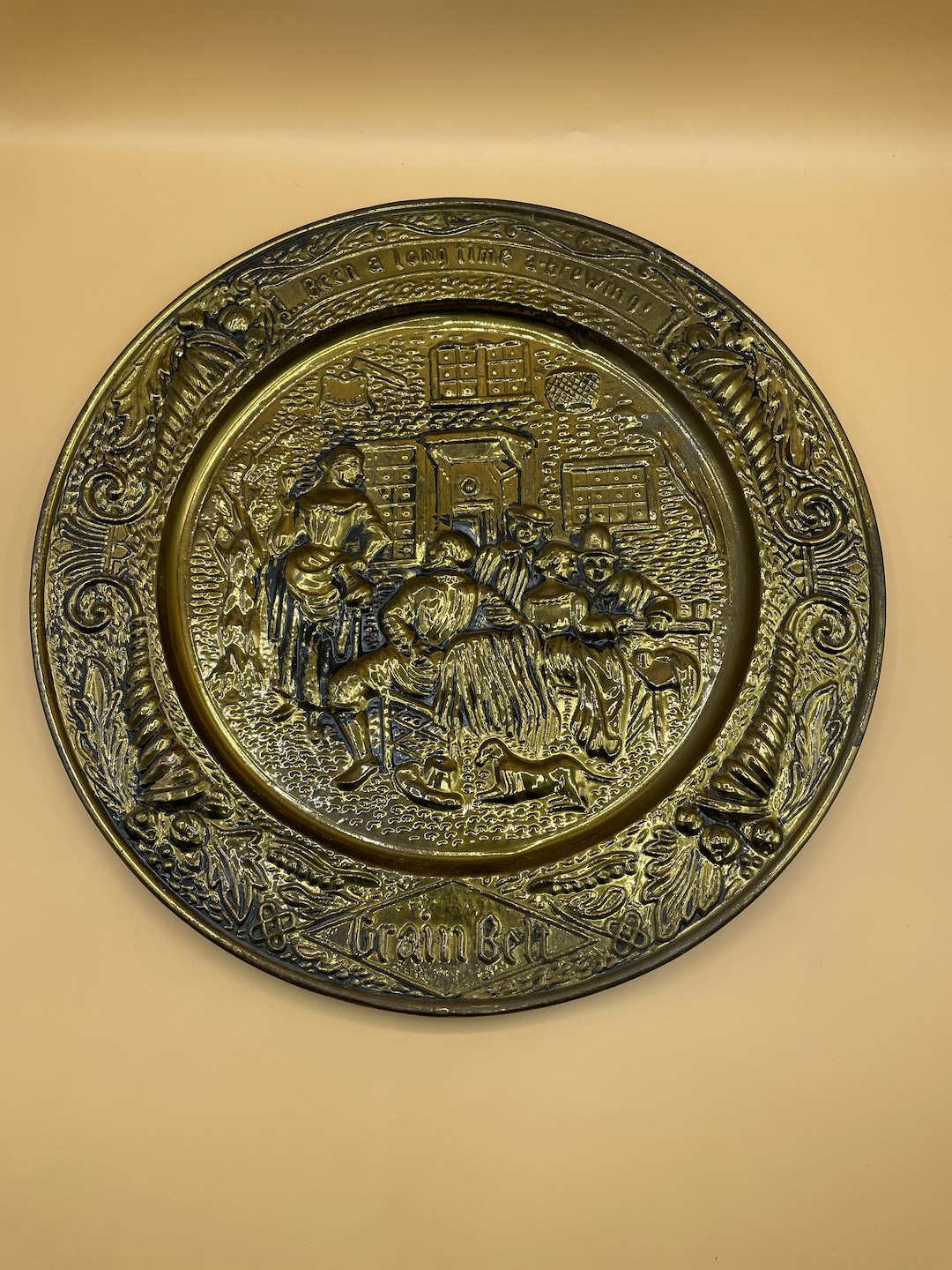 Vintage Grain Belt Brass Plate Flue Cover People Socializing Beer ...
