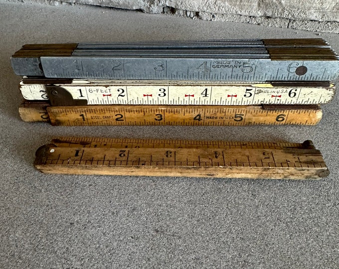 Antique Wood and Metal Rulers Folding Carpenters Board Scale Folding ...