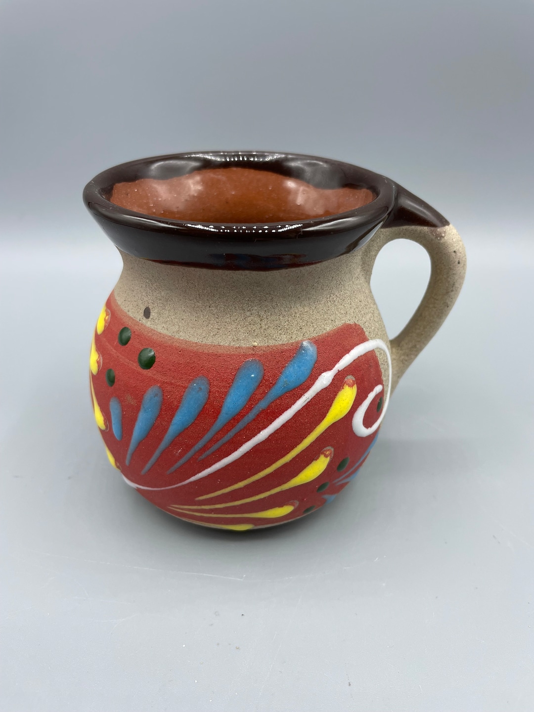Mexican Pottery Coffee Cup Spanish Stoneware Mug Hand Painted Natural ...
